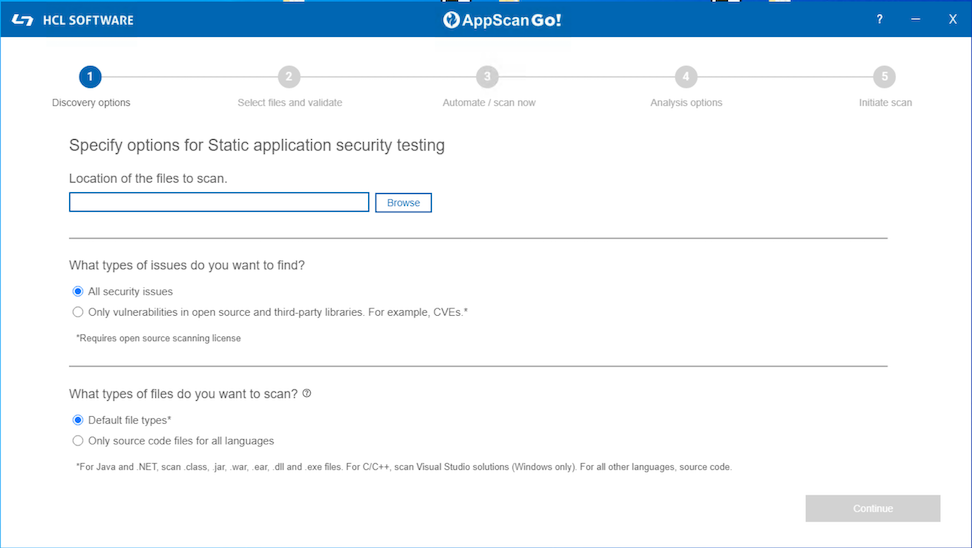 Configuring a scan using AppScan Go!