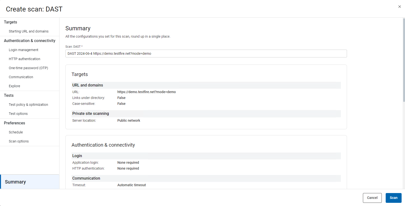 Creating a web application scan