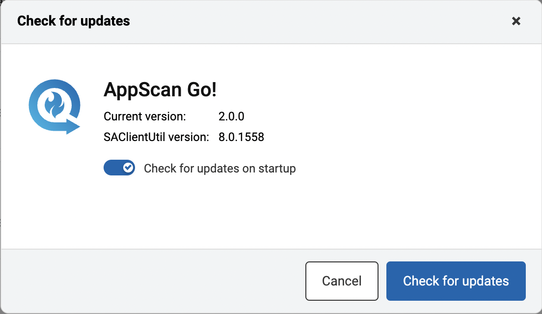 AppScan Go! Settings and Help menus