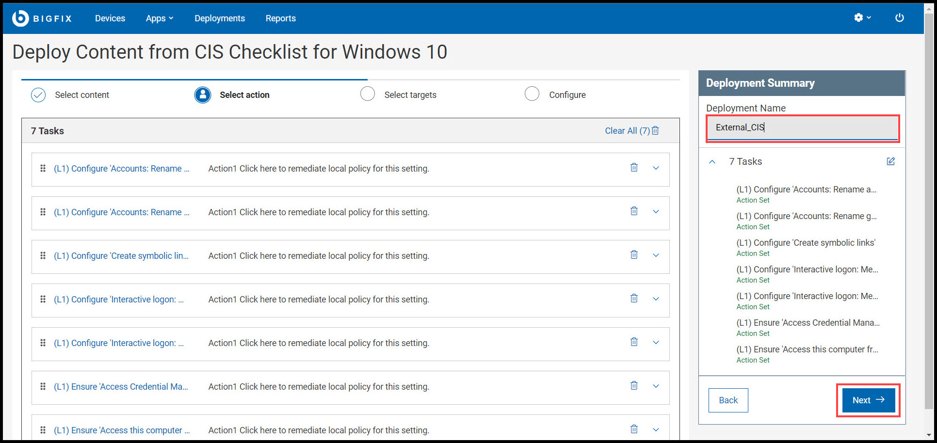 Deploying an external checklist