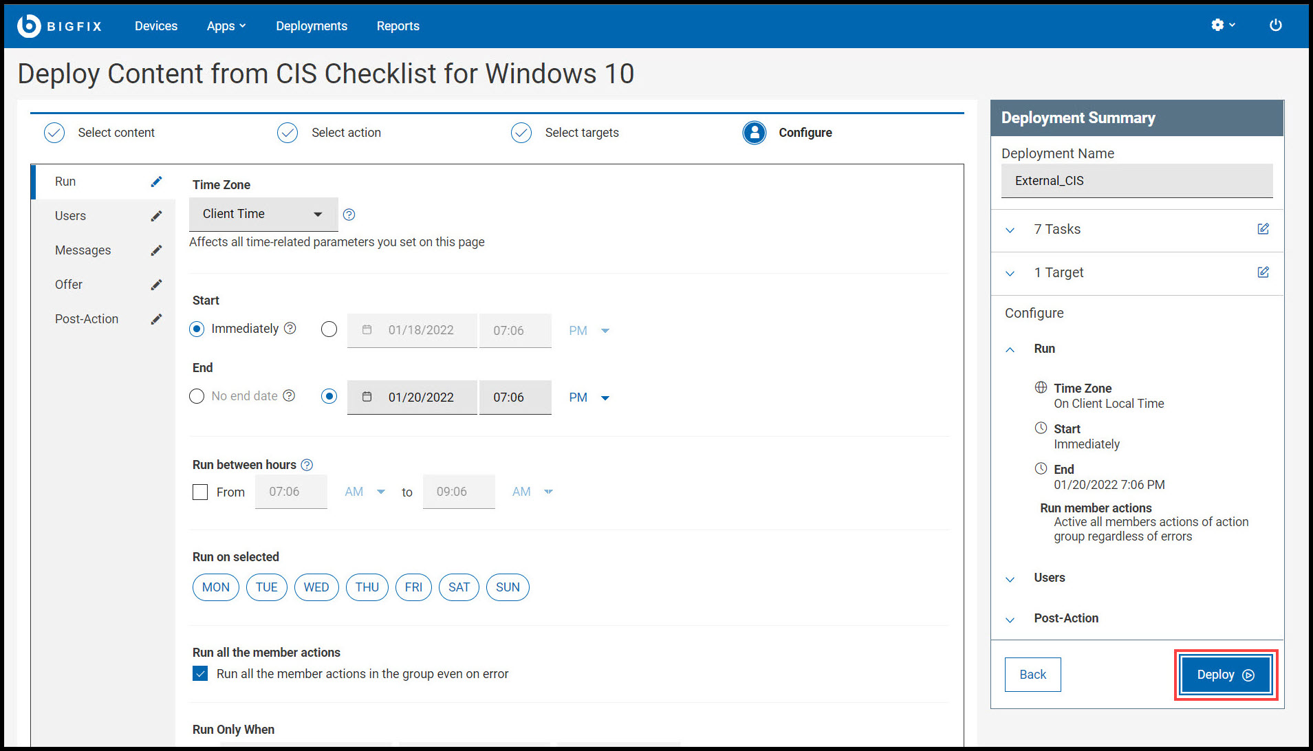 Deploying an external checklist