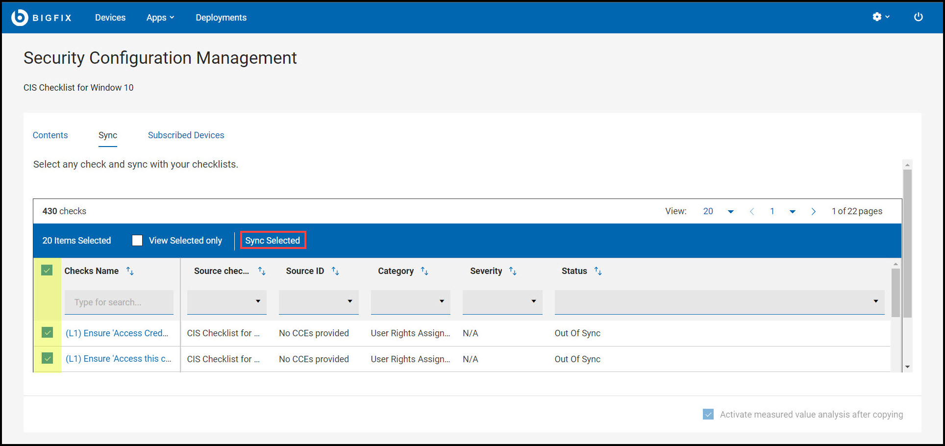 Synchronizing a custom checklists