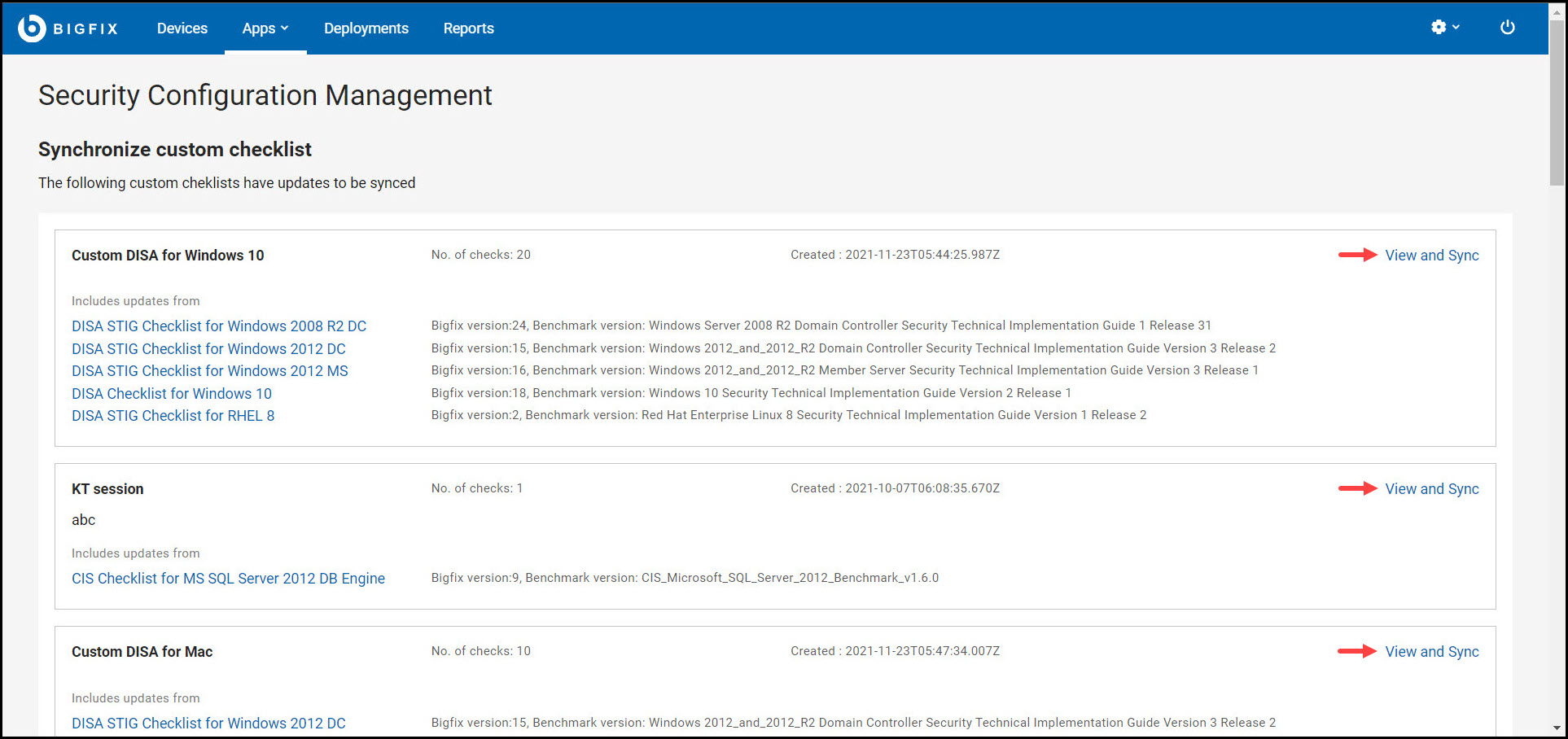 Synchronizing a custom checklists