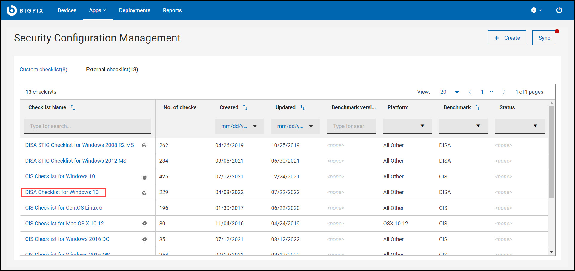 Viewing an external checklist