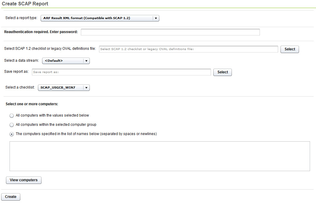 Using the Create SCAP Compatible Report wizard