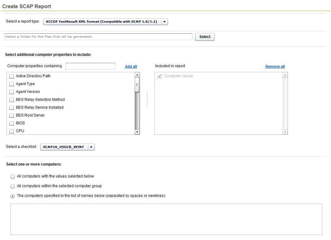 Using the Create SCAP Compatible Report wizard