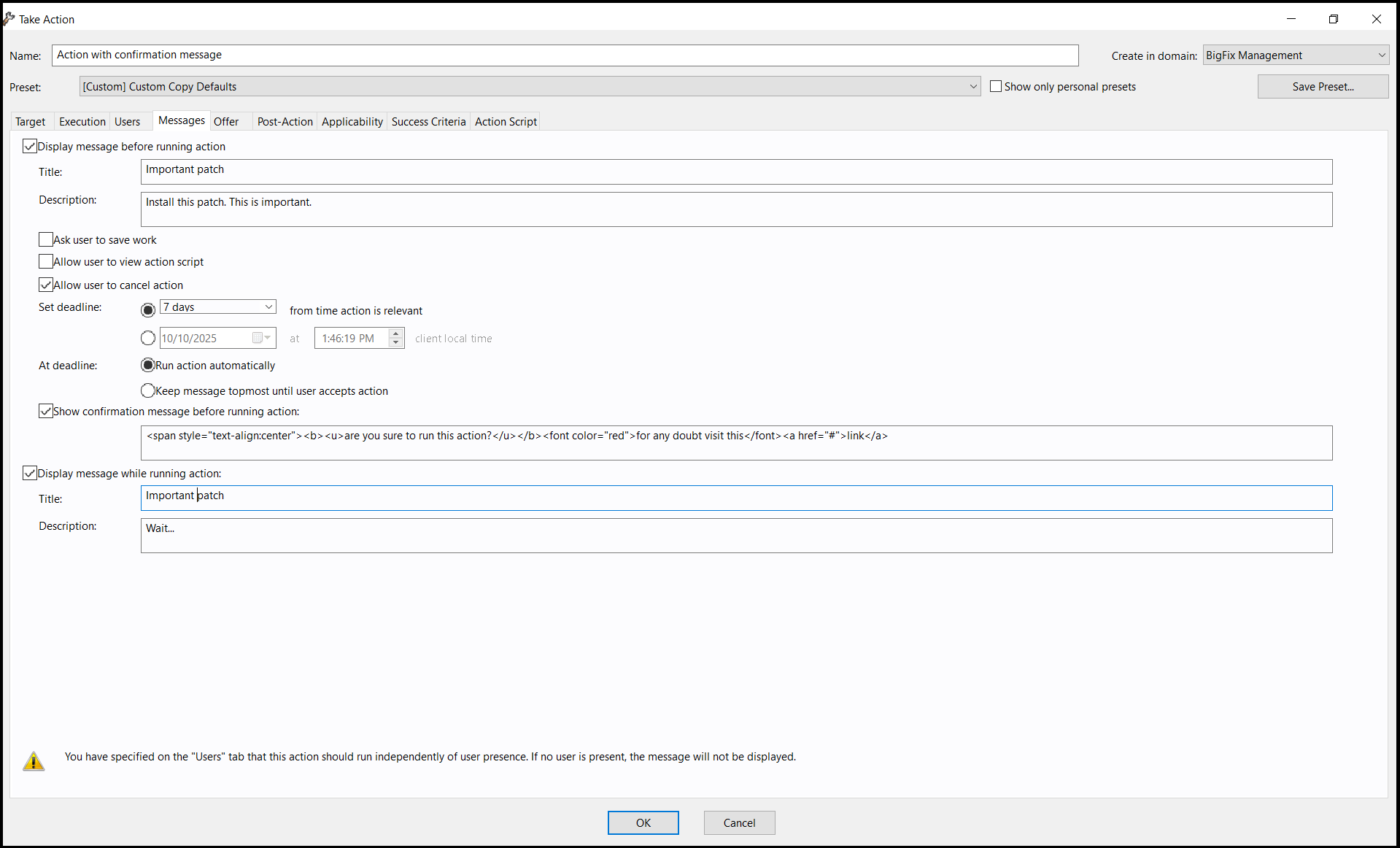 Scenario 5: Pre-Message with confirmation message