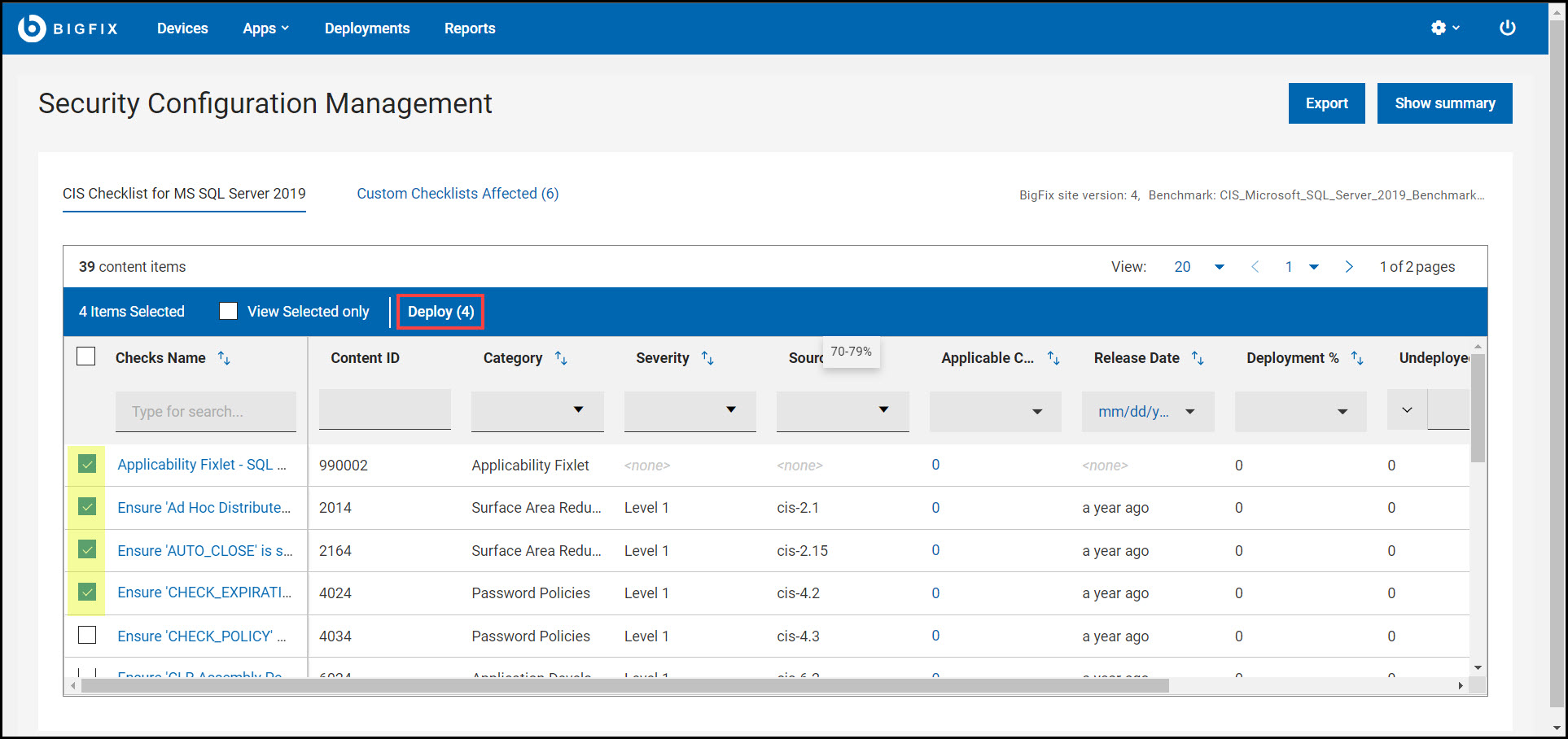 Deploying an external checklist