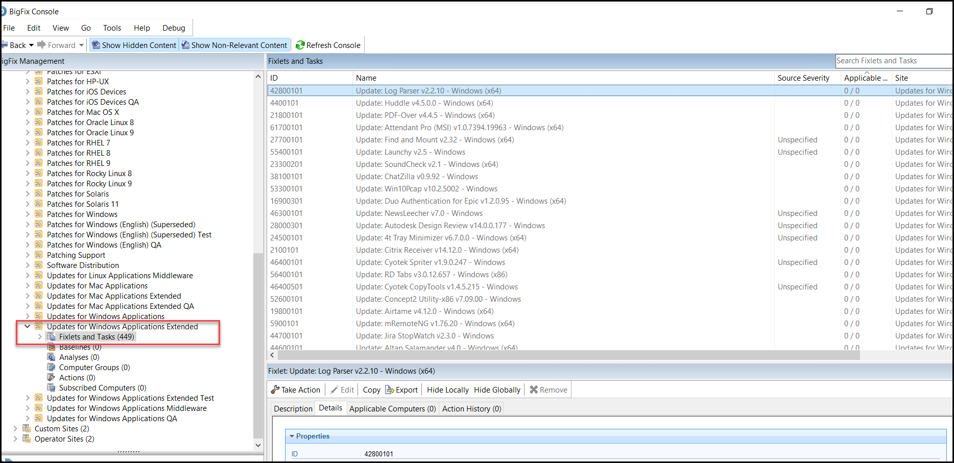 Navigating to Updates for Windows Applications Extended in the BigFix ...