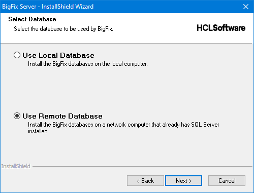 Installing a server with a remote database