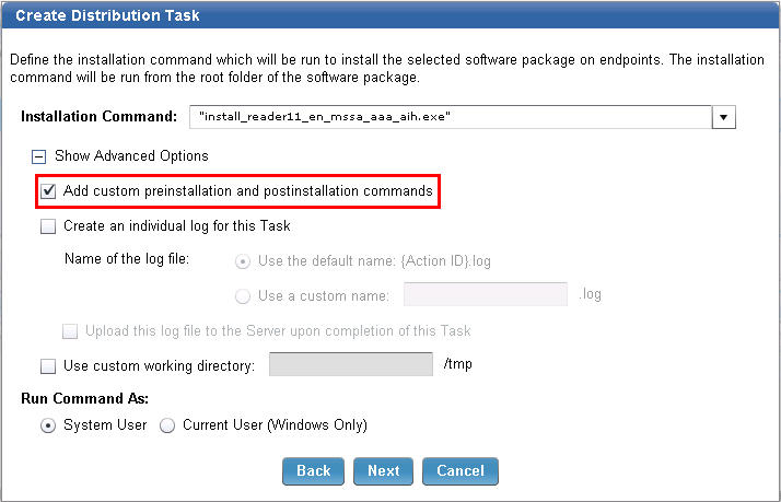 Adding preinstallation and postinstallation commands