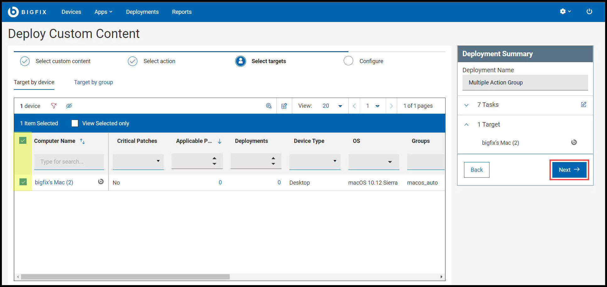 Deploying custom checklist