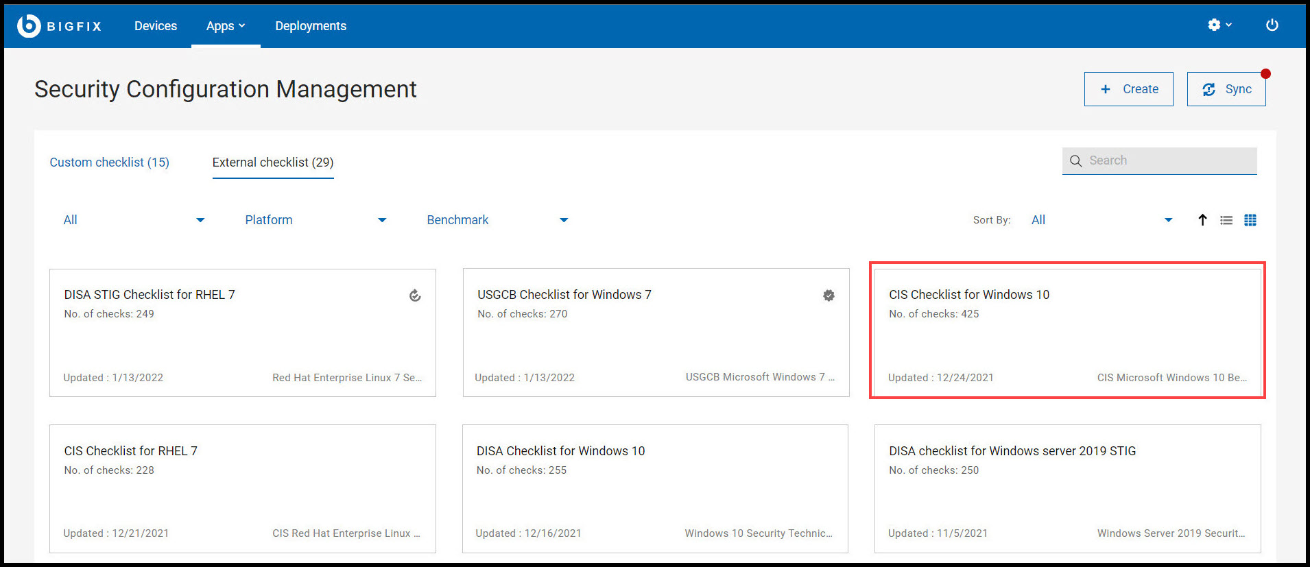 Deploying external checklist