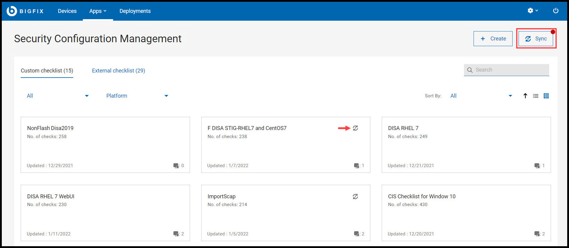 Synchronizing custom checklists