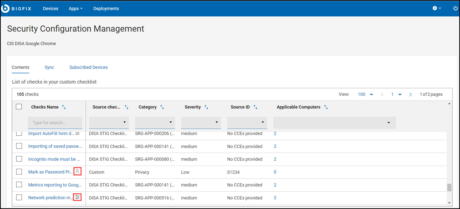 Viewing a custom checklist