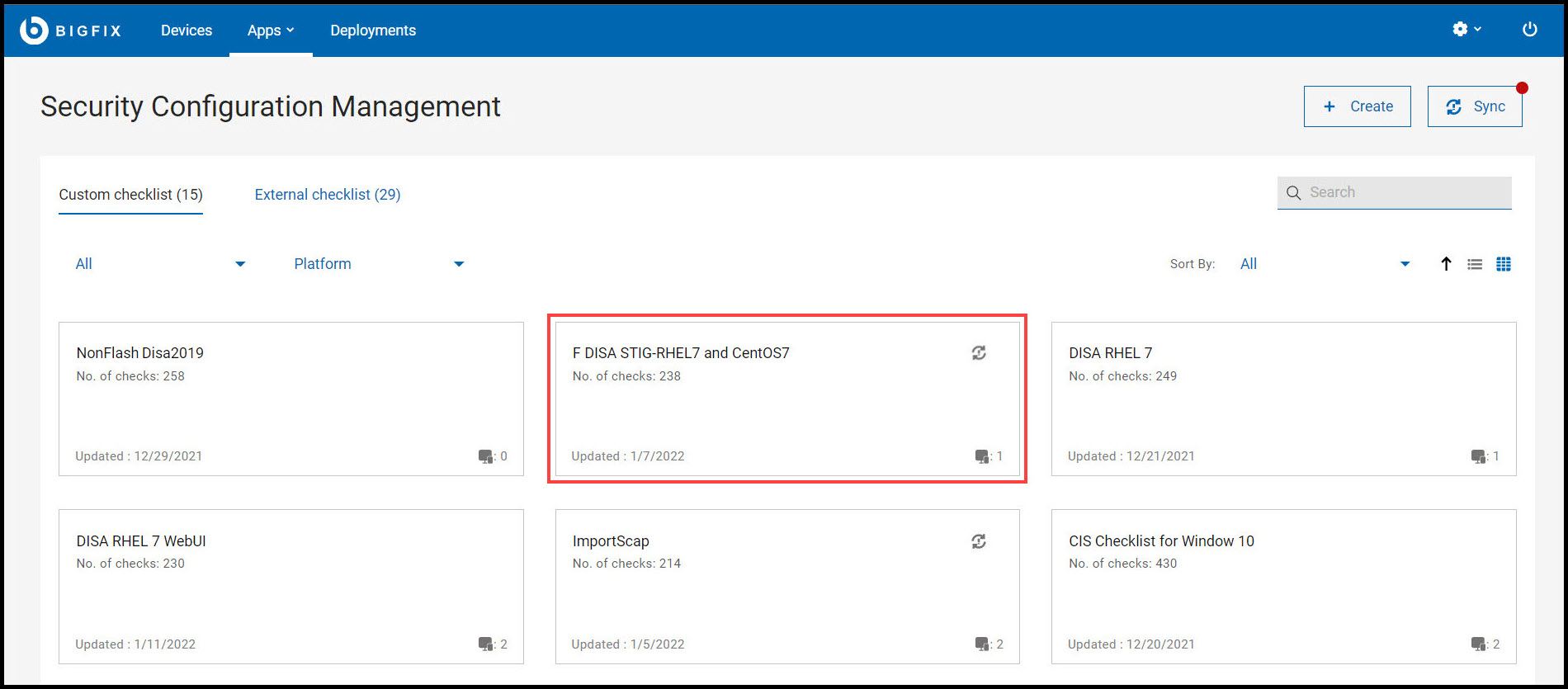 Viewing a custom checklist