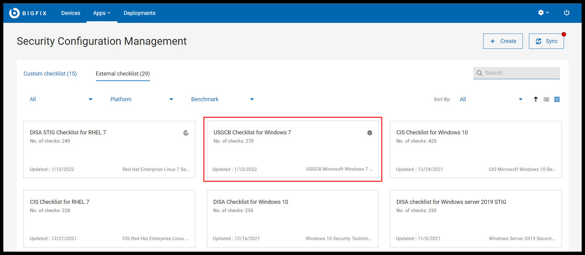 Viewing an external checklist