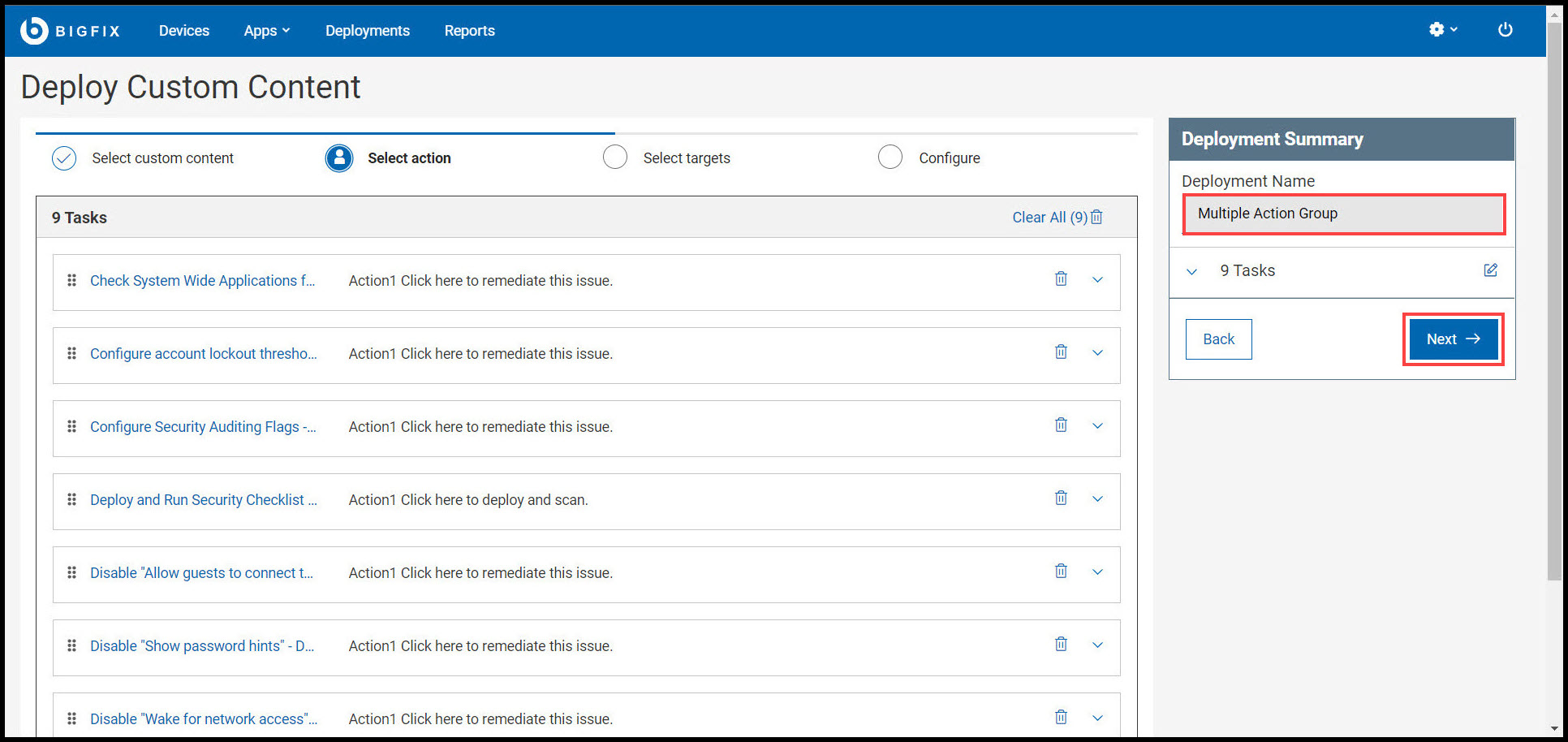 Deploying a custom checklist