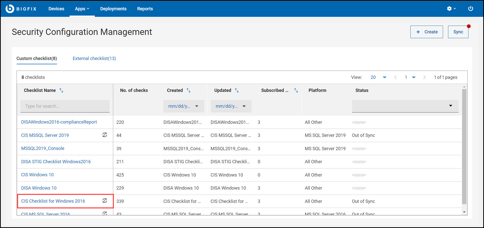 Viewing a custom checklist