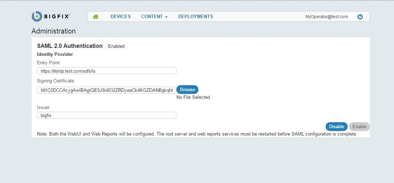 SAML 2.0 と統合するように BigFix を構成する方法
