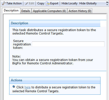 Distributing a secure registration token to targets