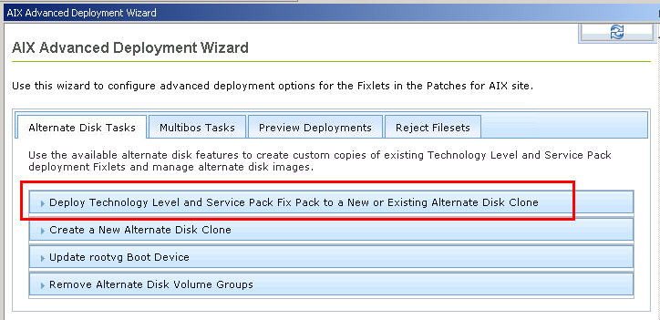 Deploying technology levels and service packs to a new or existing alternate disk clone