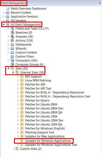 Navigating Windows Application Update Patches in the BigFix console