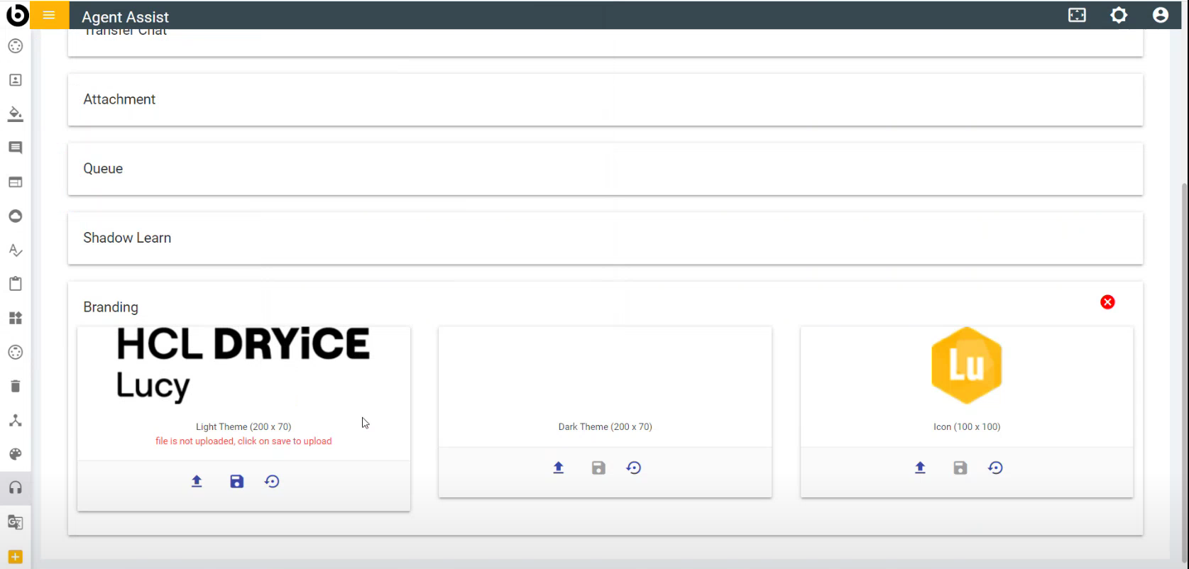 There are thee icons are present Upload, Save, Reset