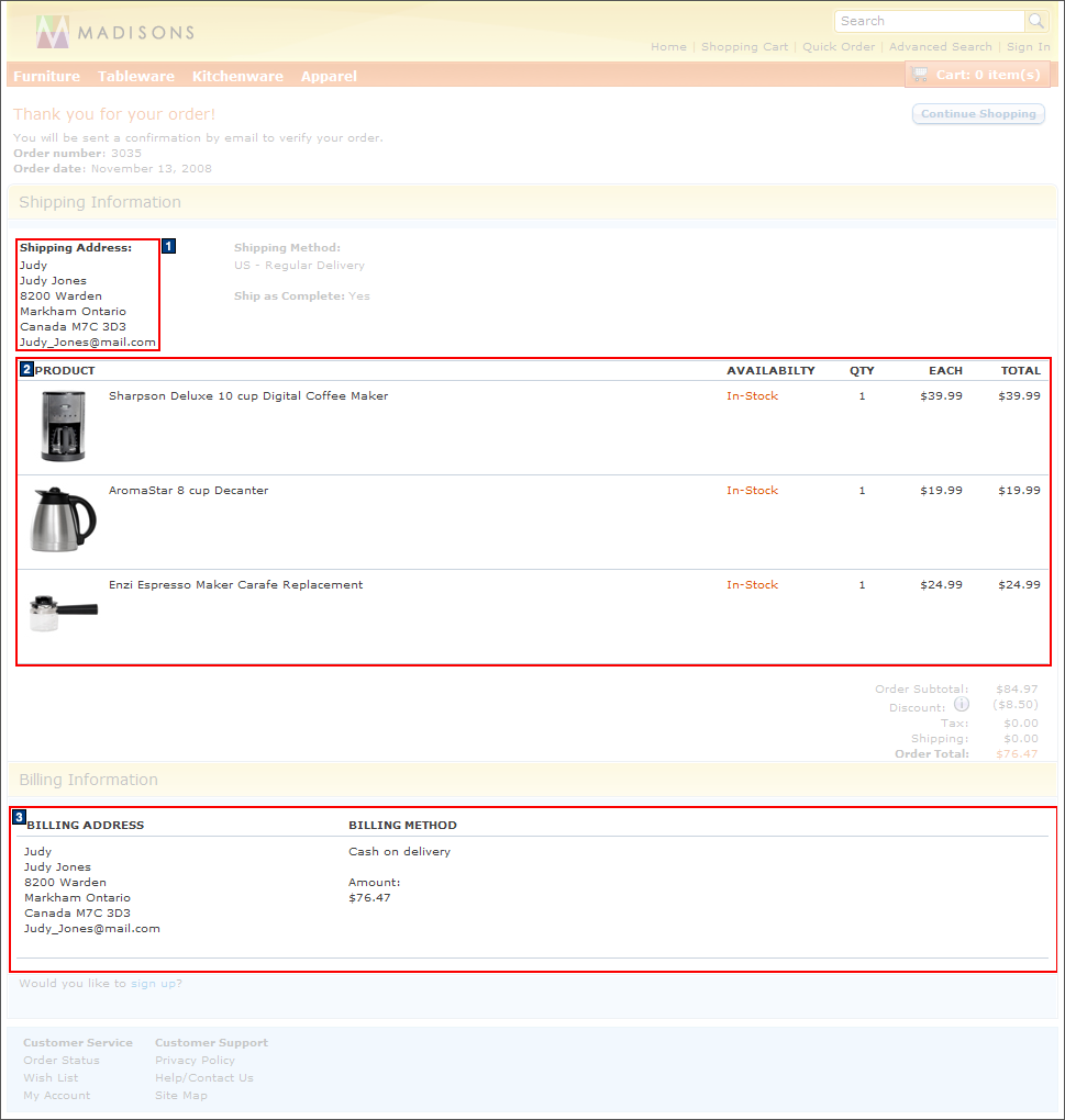 Checkout confirmation: Single shipping and billing address