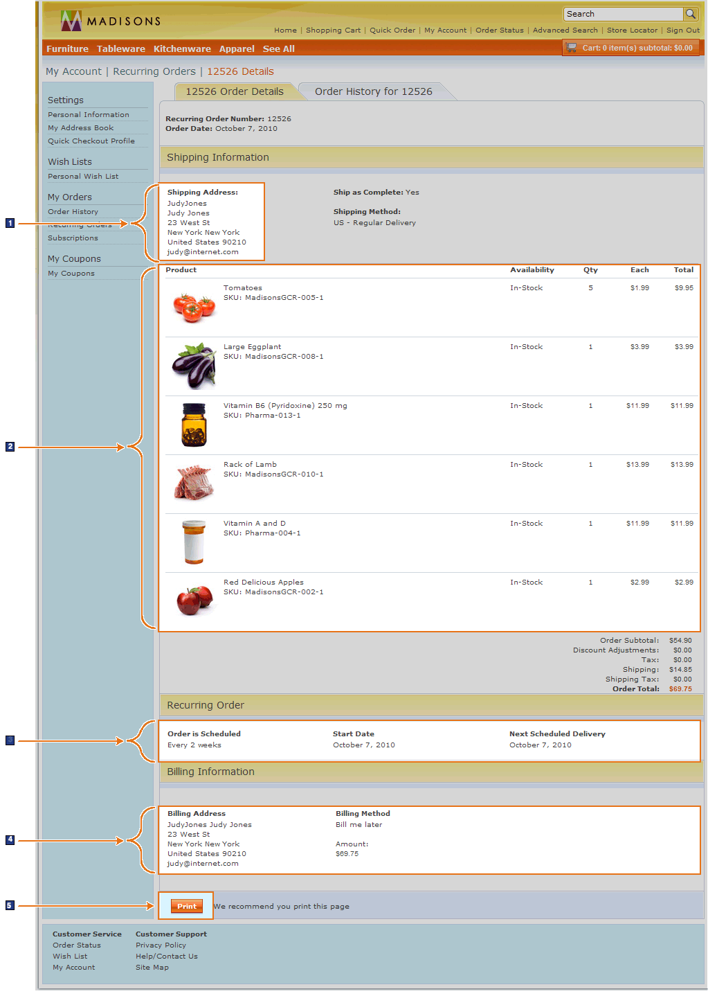My Account: Recurring Order Details