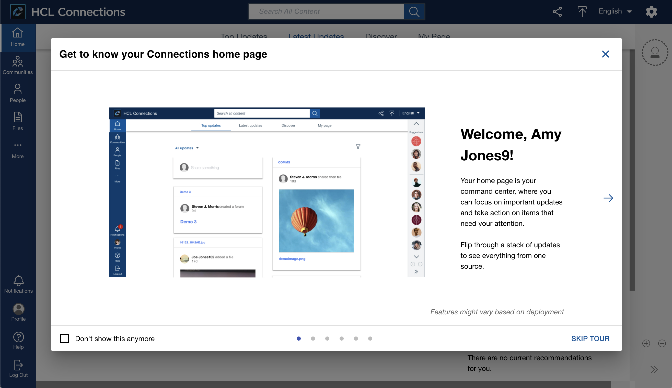 Customizing the welcome tour - HCL Connections 8.0 CR7 Help Center