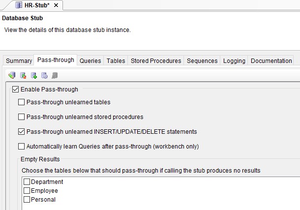 Example: Using pass-through in database stubs