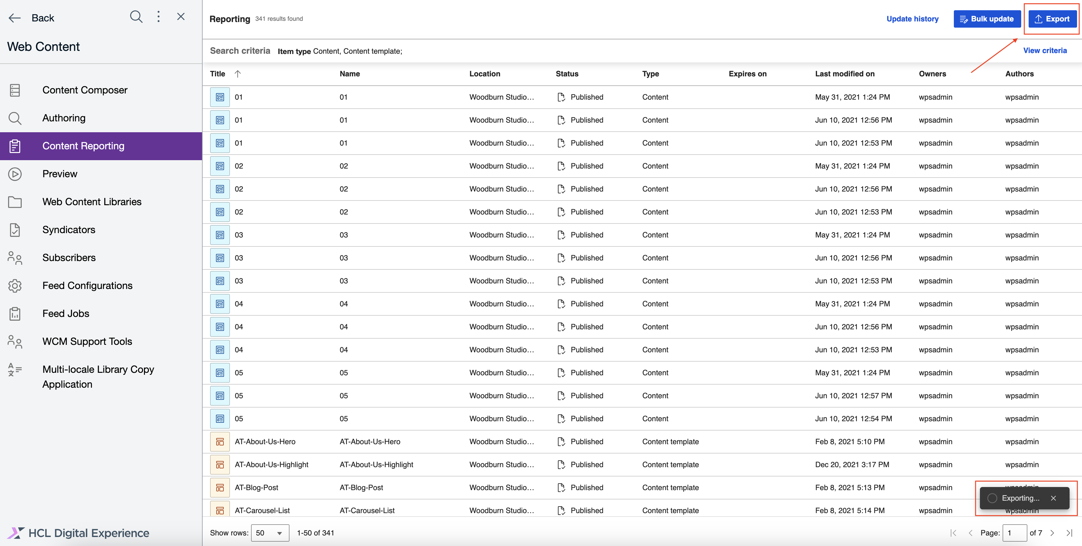 Exporting a report - HCL Digital Experience Help Center