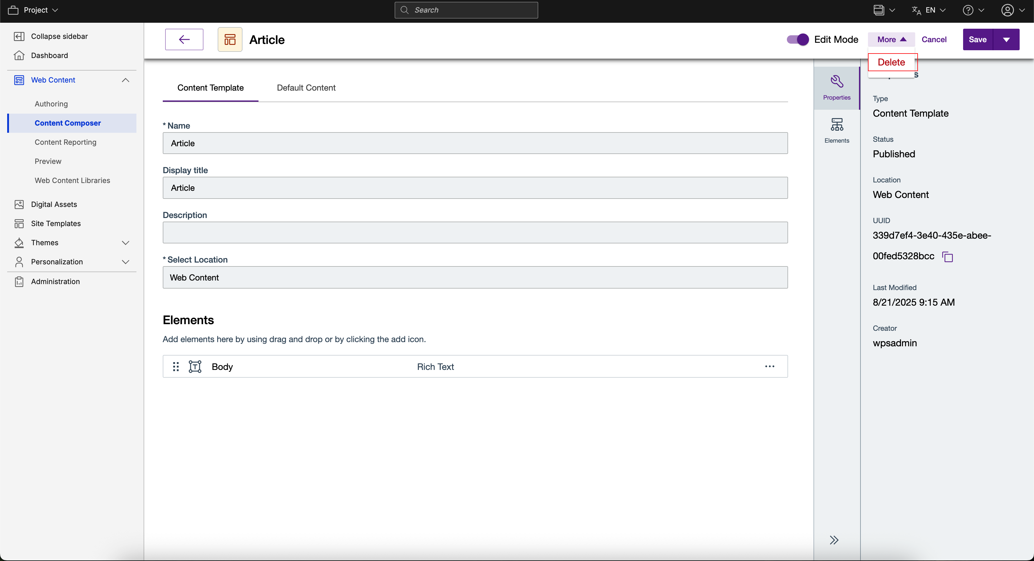 Delete Content Templates - HCL Digital Experience Help Center