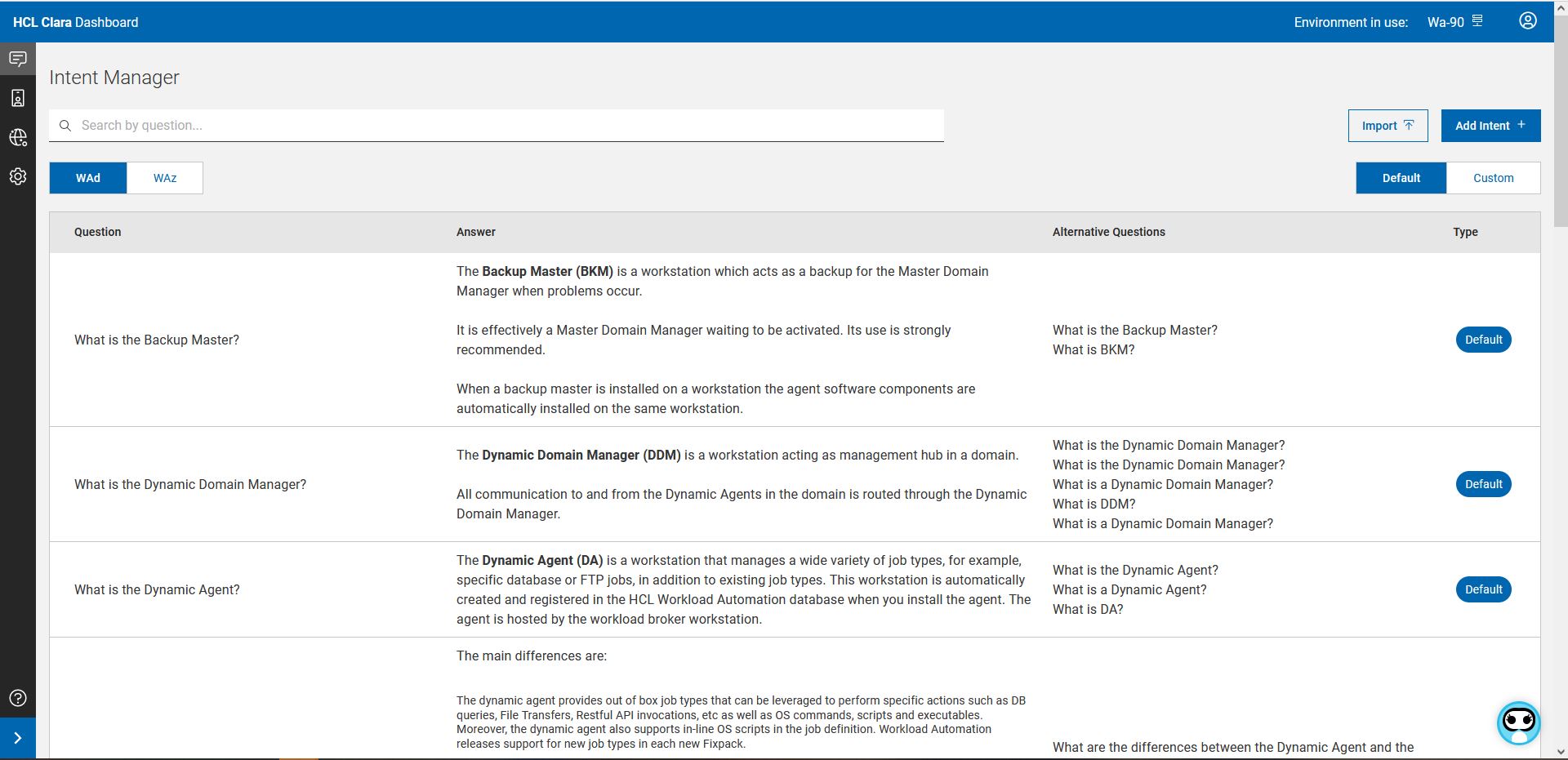 Managing the intents