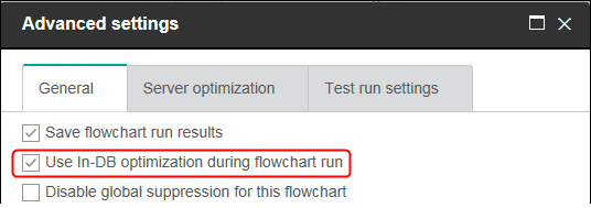 Setting in-database optimization to improve flowchart performance