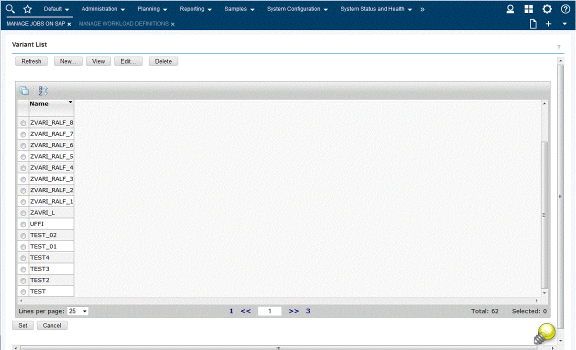 Managing SAP variants using the Dynamic Workload Console