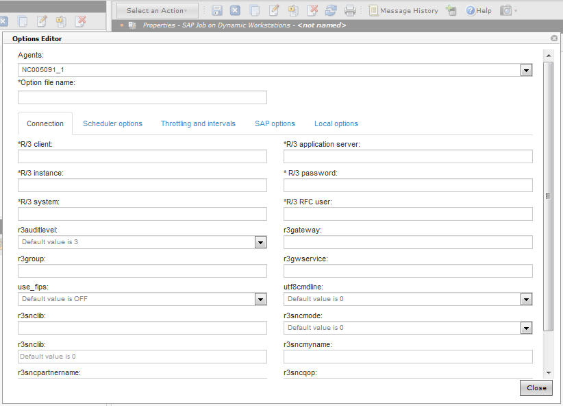 Editing the options files from the Dynamic Workload Console